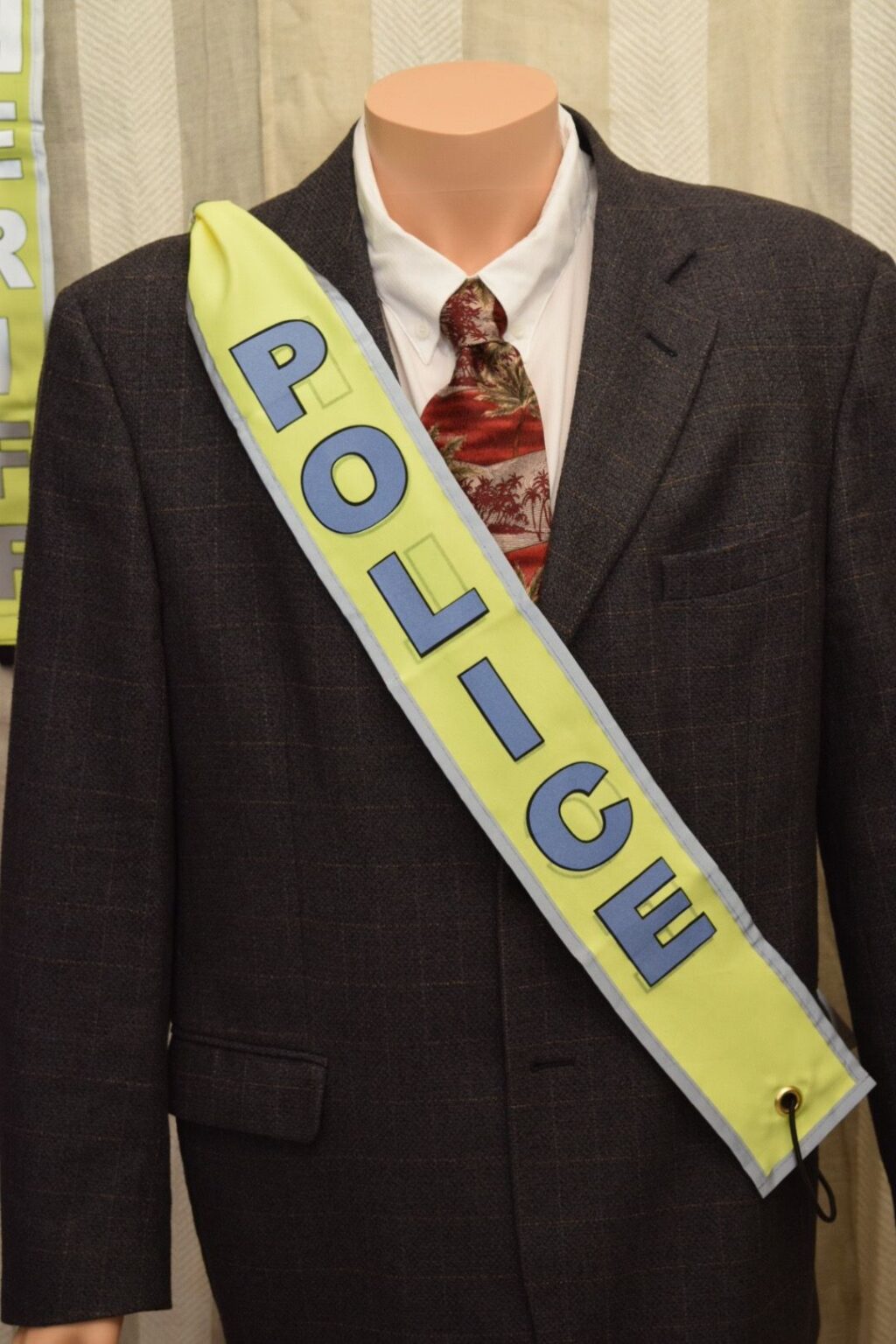 POLICE - Yellow/Green Safety Banner w/Blue Letters - DSM SAFETY PRODUCTS